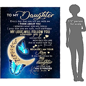 Personalized Fleece Blanket to My Daughter Everyday That You're not with Me I Think of You Best Gift for Daughter from Mom, Dad Great for Birthday Christmas Thanksgiving Graduation (Mom, Fleece)