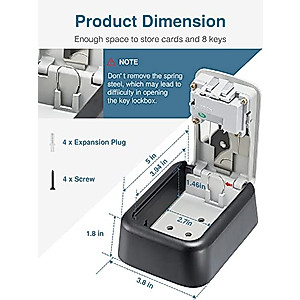 Puroma Security Key Lock Box, 4-Digit Combination Waterproof Portable Key Storage Lockbox Wall Mount 5 Key Large Capacity for House Key, Special Car Key, ID Card (Black & Gray)