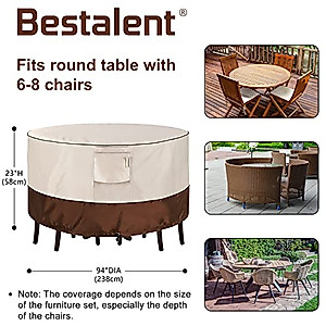 Bestalent Patio Furniture Covers Waterproof for Table ,Round Outdoor Table and Chair Set Covers 94" DIAx23 H,Brown