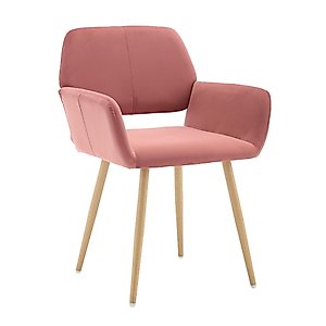 KCC Small Modern Dining Room Arm Chairs 1 Piece, Mid-Century Upholstered Velvet Side Seat Club Guest with Metal Tube Legs for Kitchen, Living Room, Rose