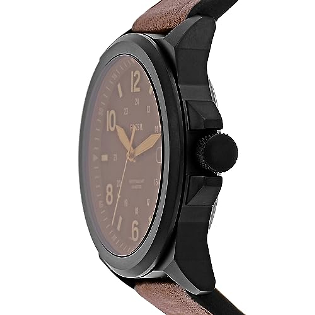 Fossil Men's Bronson Quartz Stainless Steel and Eco Leather Three-Hand Watch, Color: Black, Dark Brown (Model: FS5938)