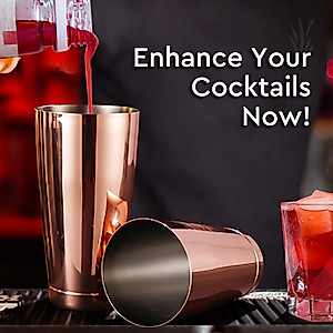 Stainless Steel Boston Shaker - 2-Piece 18oz & 28oz Professional Bartender Cocktail Shaker Bartender Shaker Kit - CTSK0013 (Copper)