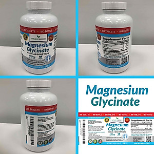 Magnesium Glycinate 400 mg - 200 Tablets - High Absorption, Non Buffered Bisglycinate Mag Supplement for Sleep, Leg Cramps, Heart, Ease Muscles, Calm Headaches for Women and Men, Non Powder Capsules