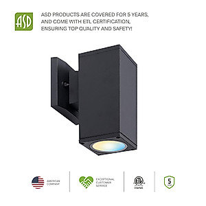 ASD LED Up Down Wall Lights Cylinder Outdoor, Photocell Dusk to Dawn, 18W (120W Eq) 1500Lm 120-277V 3000K-4000K-5000K Options, Matte Black Exterior Wall Sconce, Wall Lantern, ETL & Energy Star