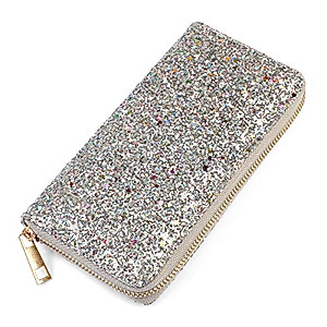 MYS Collection RIAH FASHION Rainbow Glitter Zip Around Wallet - Sparkly Confetti Single Zipper Clutch Purse with Card Slots (Rainbow - Silver)