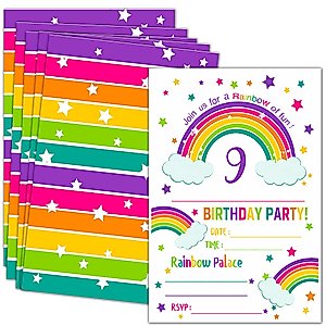 ukebobo 9th Rainbow Birthday Party Invitations with Envelopes – Birthday Party Invitations, Rainbow Party Decorations– 20 Cards With Envelopes（c03-09）