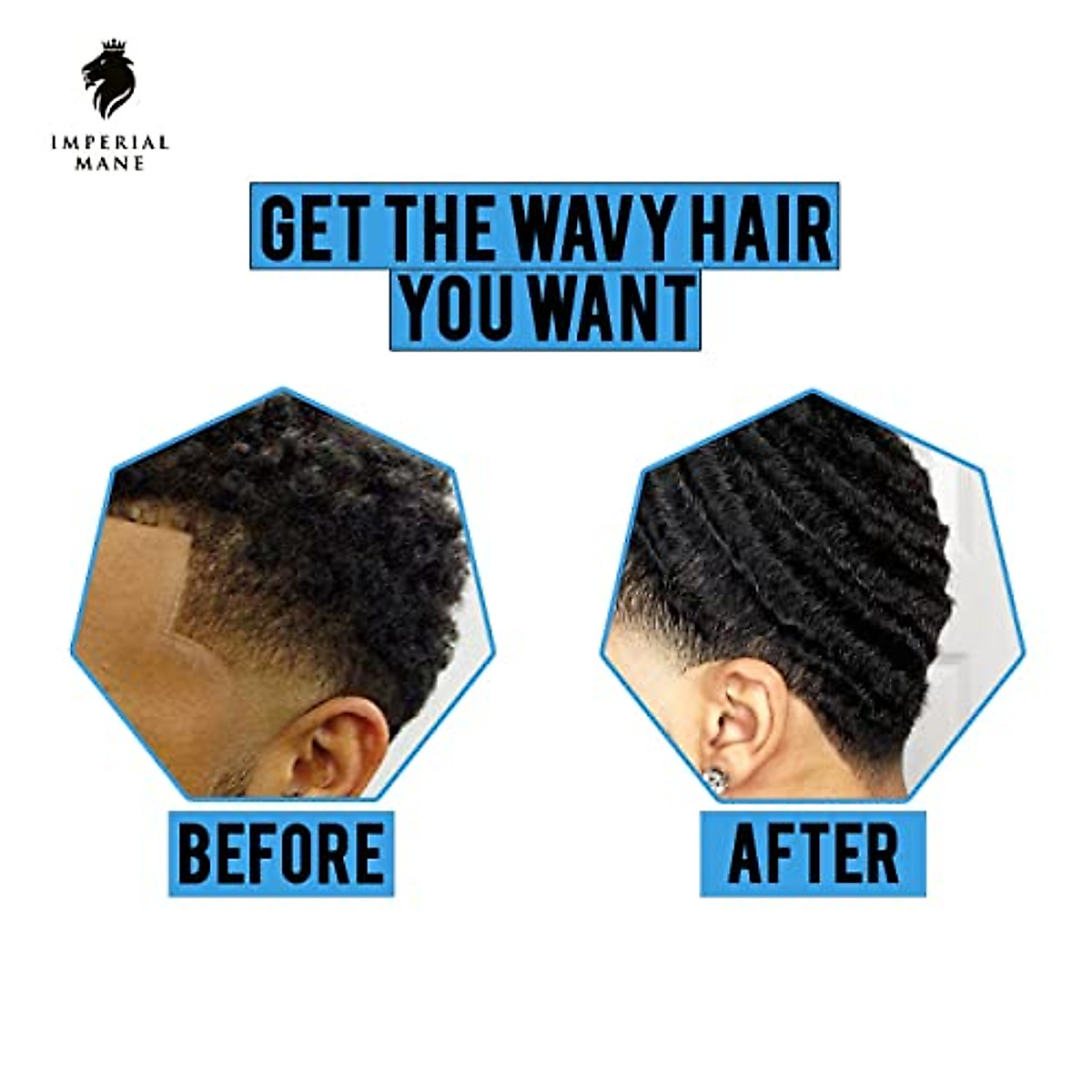 IMPERIAL MANE Medium Curved Brush for Men - 360 All-Purpose Boar Bristle Brush for Waves, Thin and Normal Hair Cultivating, Polishing (Blue)