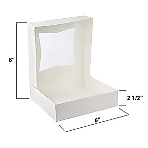 MT Products White Cookie Boxes with Window - Size of 8" X 8" X 2.5" - (25 Pieces) Auto Pop-Up Bakery Boxes - Perfect for Donuts, Muffins, and, Cookies - Made in the USA