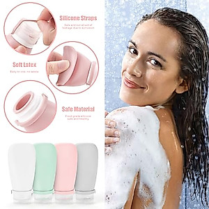 Noideeer 18 Pcs Travel Bottles for Toiletries Gym TSA Approved, Leak Proof with Bandage Silicone Squeezable 3oz for Toner Shampoo Conditioner Lotion Body Wash with Toothbrush Cover Tag and Wash Bag
