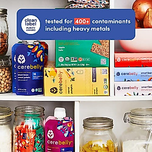 Cerebelly Baby Food Pouches - Organic Veggie Purees Variety Pack (4 oz, Pack of 8) Toddler Snacks - 16 Brain-supporting Nutrients - Healthy Snacks, Gluten-Free, BPA-Free, Non-GMO