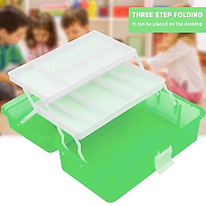 Zhousensen 13in Three-Layer Clear Art Storage Box Craft Organizer, Folding Tool Box with Handle, Art & Crafts Case/Sewing Supplies Organizer for Home School Office Travel (Green)