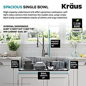 Kraus KCL-1700 Dex 16 Gauge Stainless Steel Single Bowl Sink with Spot Free 18-Inch Commercial Kitchen Faucet with Dual Function Pull-Down Sprayhead in All-Brite