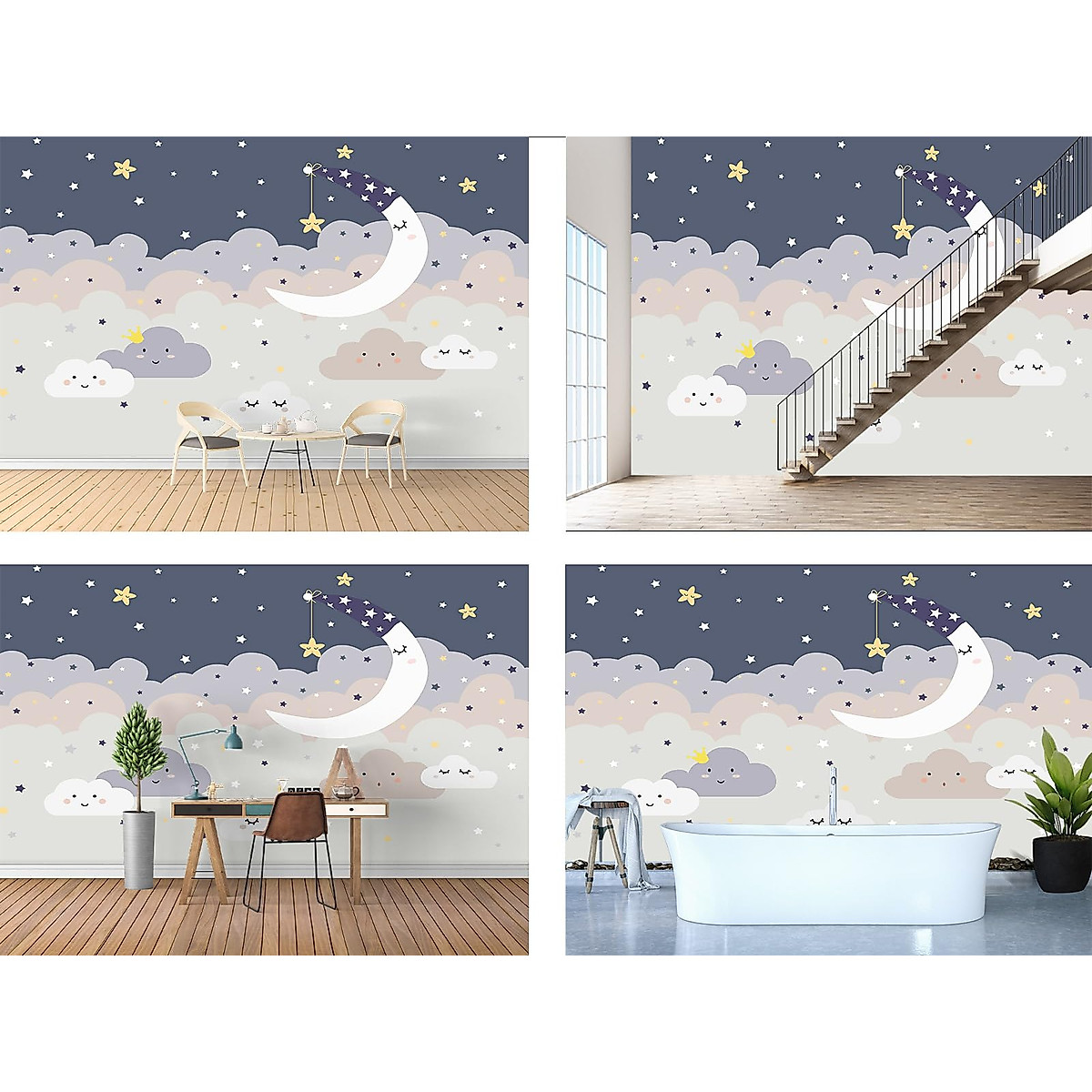 Dslbz Star Moon Nursery Children's Room Wall Mural Wallpaper for Bedroom 98" x 71"(W x H)