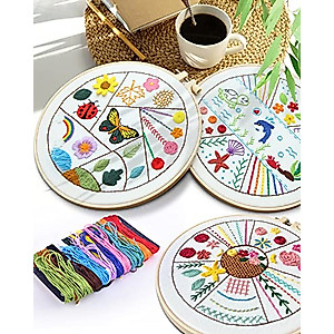 TINDTOP Beginners Embroidery Stitch Practice kit, Embroidery Kit for Beginners Include Embroidery Cloth Hoops Threads for Craft Lover Hand Stitch with Embroidery Skill Techniques (Colorful)