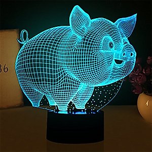 YKLWORLD Pig Night Light 3D Illusion Lamp Touch 7 Color Changing Bed Room Decor Girl Kids Birthday Present Toys Pigs Gifts for Pig Lover Collection
