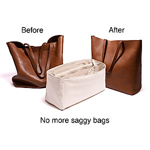 Vegan Leather Tote Bag Organizer Insert with Laptop Compartment | Bag Organizer for Tote with Many Pockets to Keep Everything in Place | Laptop Bag Organizer Insert for Work, Travel, College, More