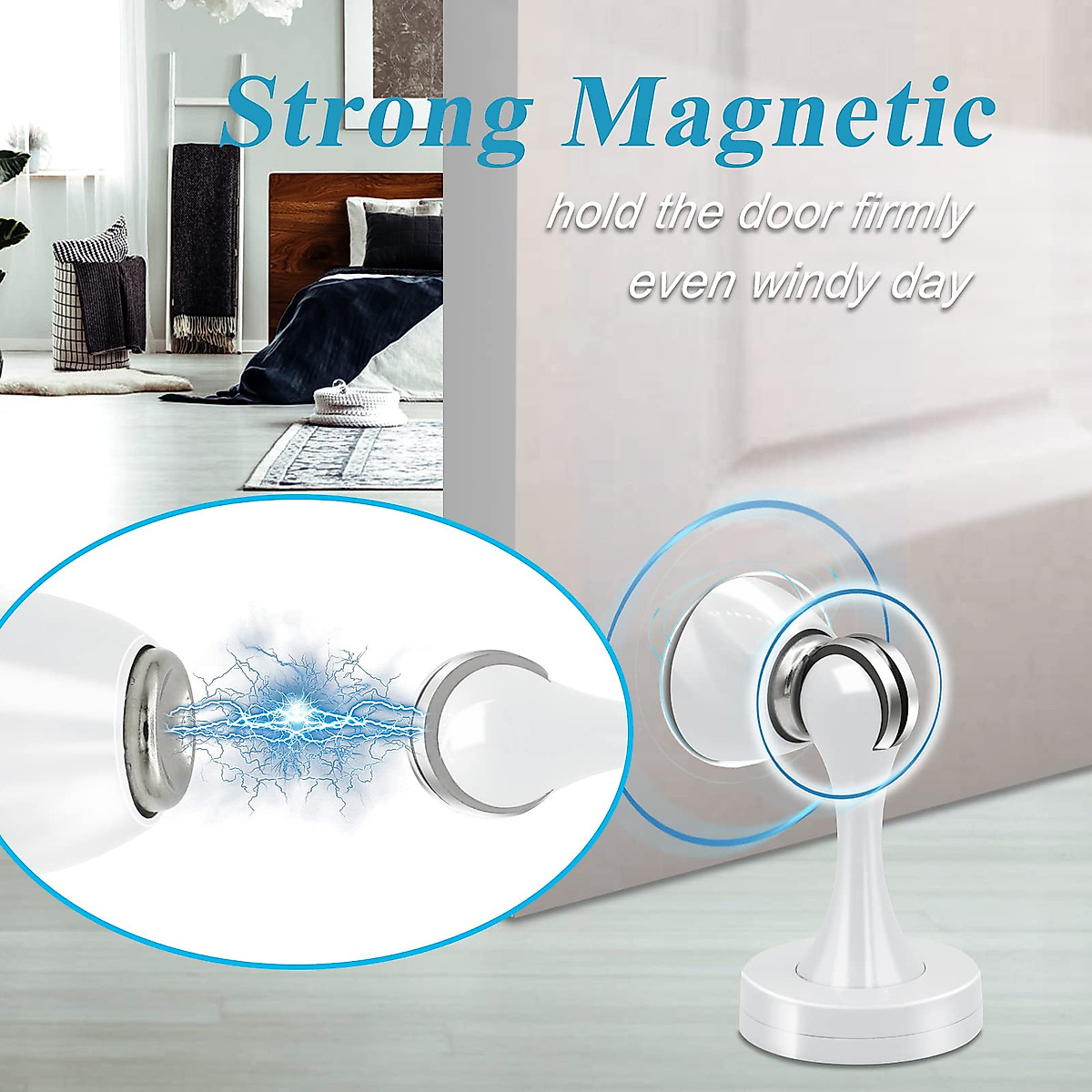 Magnetic Door Stop, White Magnetic Door Stopper Heavy Duty Magnetic Door Holder Catch Stainless Steel Soft-Catch Door Stoppers for Bottom of Door, Doorstop Wall Floor Mount 1 Pack