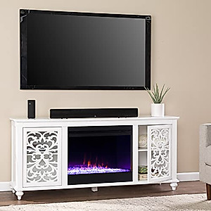 SEI Furniture Maldina Electric Fireplace TV Stand for TVs up to 56 Inches with Color Changing LED Flame, White