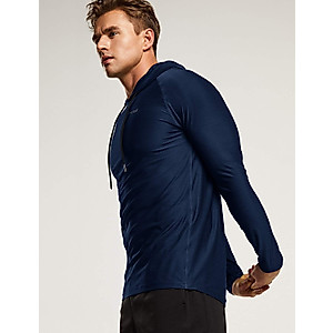 TSLA Men's Long Sleeve Pullover, Dry Fit Running Workout Shirts, Athletic Fitness & Gym Shirt, Hoodie Pullover Navy/Red/Yellow, X-Large