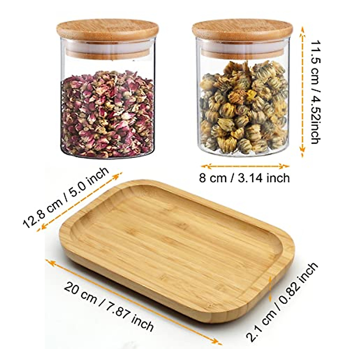 Qtip Holder, Glass Bathroom Canisters with Bamboo Lid, Cotton Ball Holder with Tray, Apothecary Jars for Cotton Swabs, Floss, Bathroom Accessories Storage Organizer (2 Pack)