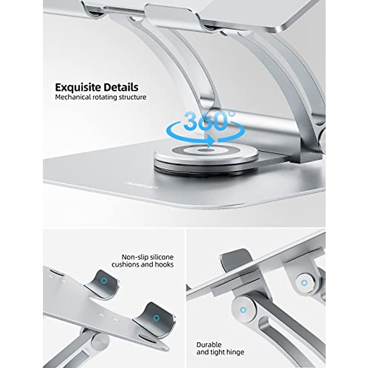 Nulaxy 360 Rotating Laptop Stand for Desk, Laptop Riser Adjustable Height and Angle, Foldable and Portable Travel Laptop Stand, Holds up to 22lbs, Fits All MacBook, Laptops
