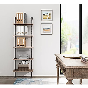 MCleanPin Industrial Shelves Ladder Bookshelves 73in Height 5 Tier Wall Mounted Bookcase, Display Storage Rack Plant Flower Stand Rustic Wood Shelves for Home Office, Bedroom, Kitchen,Living Room