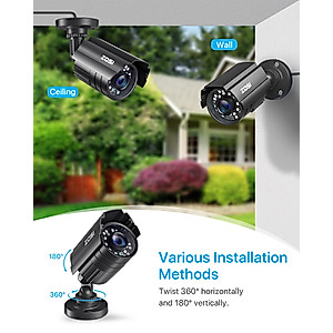 ZOSI 1080P CCTV Camera Indoor Outdoor Hybrid 4 in 1 HD TVI/CVI/AHD/CVBS Home Security Camera System,Night Vision,Metal Waterproof Housing For 960H,720P,1080P,5MP,4K analog Surveillance DVR