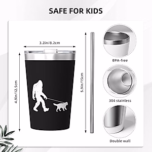 12oz Tumbler Funny Bigfoot And Dog Stainless Steel Cup With Straw And Lid Spill Proof Bulk Double Wall Vacuum Reusable Water Tumblers For Cold Hot Drink