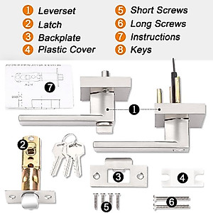 Probrico Satin Nickel Square Door Levers Keyed Alike, Heavy Duty Entry Levers with Lock and Keys, Keyed Locksets for Front Door Bedroom Office, 3 Pack