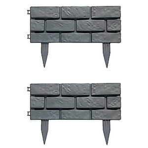 2pcs Garden Fence Edging Plastic Stone Effect Edging Interlock Flower Bed Border DIY Decorative Flower Grass Bed Border Random Color for Grey Series