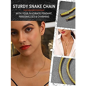 Gold Round Snake Chain Jewelry Women DIY Slim Chain Necklace Gold Plated 18 Inch 2MM Shiny Charms