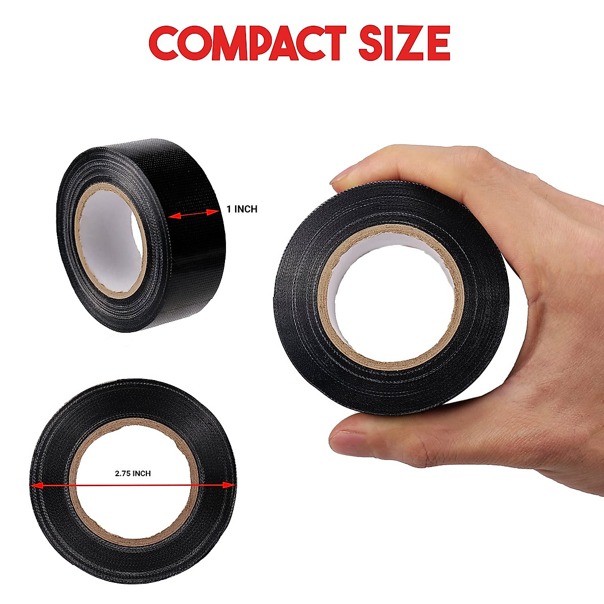 Autrends Mini Duct Tape, 1" x 10 yd Travel Size Duct Tape 1 Pack, Small Roll, Waterproof, Emergency Kit, Multi-Purpose, Tear by Hand for Indoor Outdoor Use, Repairs, Black