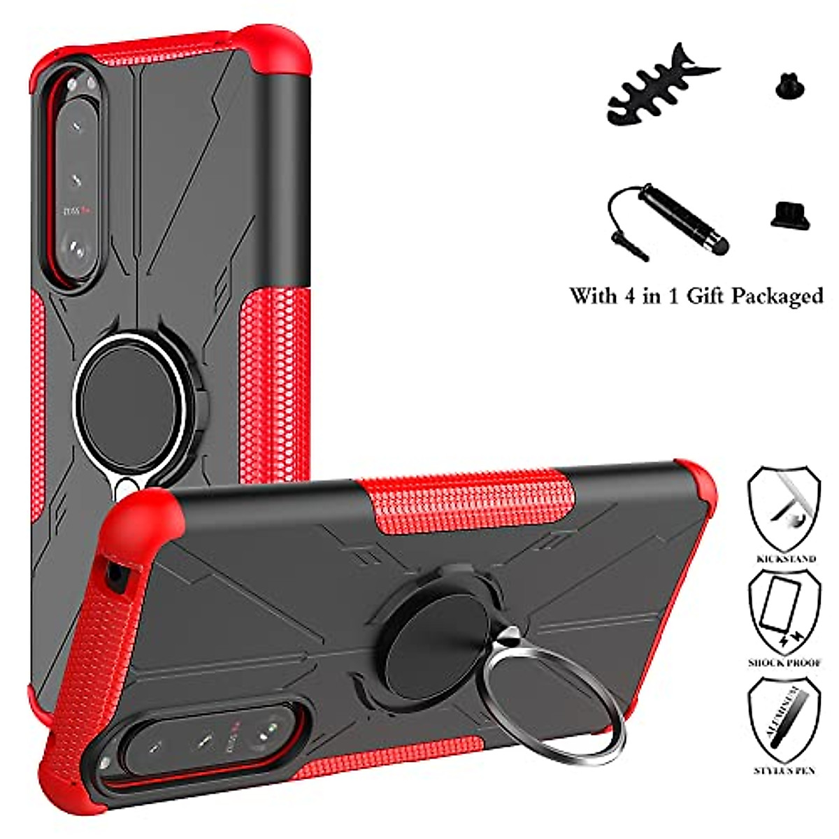 LiuShan Compatible with Sony Xperia 5 III case,360° Rotation Ring Holder KickstandMilitary Grade Shockproof Cover for Sony Xperia 5 III Smartphone（Not Applicable Sony Xperia 1,Red