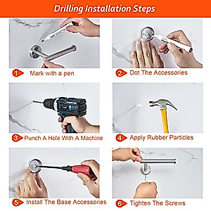 Bathroom Hardware Set, 4 PCS Brushed Nickel Bathroom Towel Rack Set, Include 16 inch Hand Towel Bar, Toilet Paper Holder, 2 Adhesive Towel Robe Hooks, Stainless Steel Bathroom Accessories Set