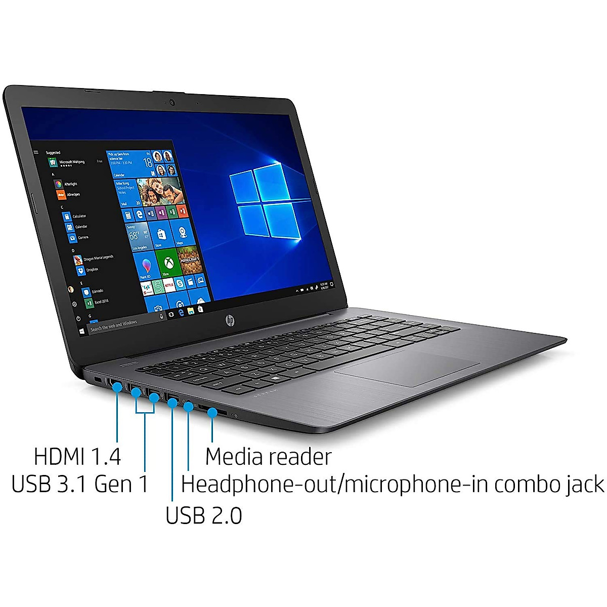 2021 Newest HP 14 inch HD Laptop Computer, Intel Celeron N4000 up to 2.6 GHz, 4GB DDR4, 64GB eMMC Storage, WiFi, Webcam, HDMI, Bluetooth, 1 Year Microsoft 365,Windows 10 S, Black + Hubxcel Cables