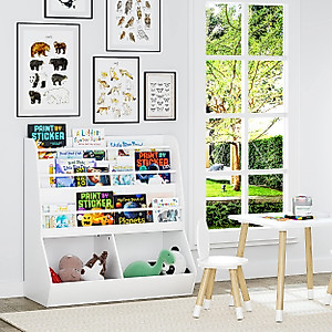 UTEX Kids Bookshelf and Toy Storage Cabinet, Kids Bookcase and Toy Organizer with Cubby, Kids Bookshelves Display Stand, Kids Book Rack for 3 Age+, White