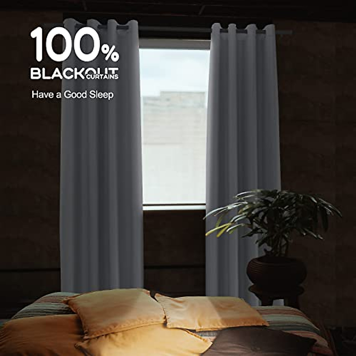 INOVADAY White Blackout Curtains 84 Inches Long, Lightweight Room Darkening Curtains for Bedroom Living Room Grommet Top Black Out Window Drapes - Greyish White, W50 x L84, 2 Panels Set