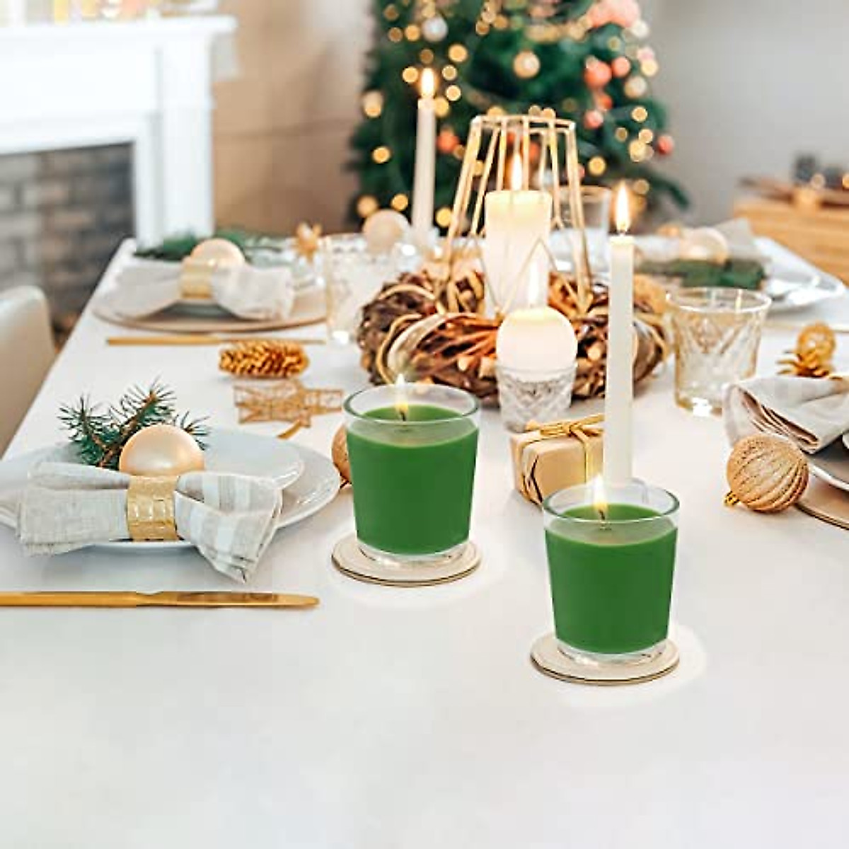 Set of 6 Green Votive Candles for Home Decoration Christmas Spring and St. Patrick's Day, 3oz Unscented Soy Wax Candle Filled in Clear Glass for Weddings Holidays Party and DIY