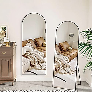 NUTTUTO 64"×21" Arched Floor Full Length Mirror with Black Aluminum Alloy Frame, Full Length Body Mirror Free-Standing or Leaning Against Wall for Bedroom Living Room