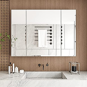 Polibi Aosmay Medicine Cabinet with Mirror/Large Storage Space/Adjustable Shelves/Soft-Closing Hinge/Three Doors, Surface Mount or Recess Aluminum, 36 * 26 Inches