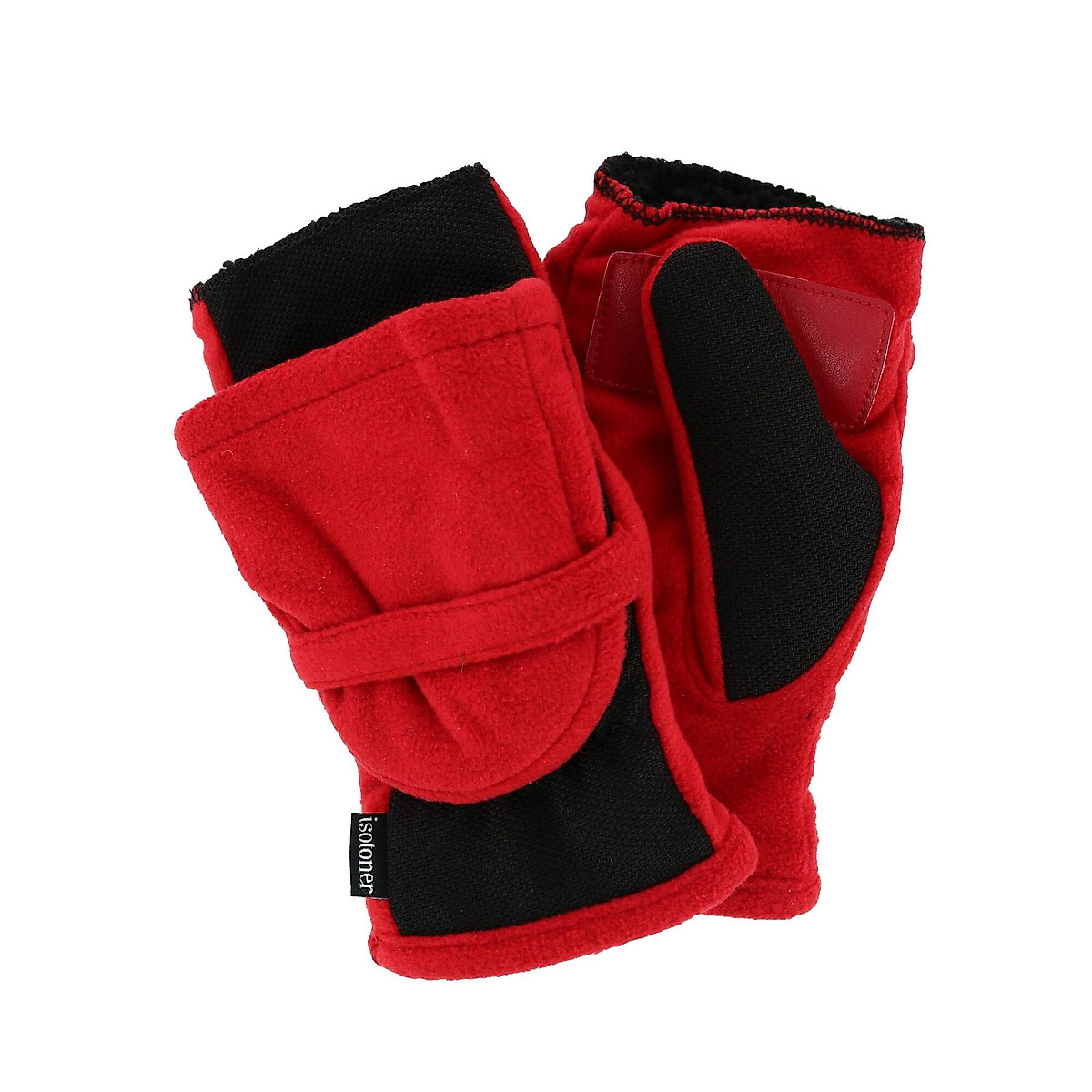 isotoner womens Stretch Fleece Flip Mitten - Thermaflex Really Red Large - X-Large