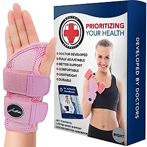 Doctor Developed Comfy,Lightweight,Wrist Support-Strap-Brace-Hand Support, Perfect fit for Right Hand, for Men and Women by Dr Arthritis - Single (Pink)