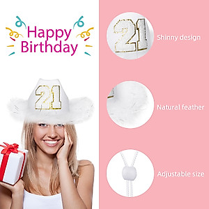 JUSTOTRY 21st Birthday White Cowboy Hat - 21ST Birth day Outfit Gifts for Women Cowgirl Hats with Wide Brime for 21st Birthday Decorations