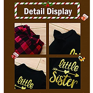 Aslaylme Baby Girls Little Sister Outfit Plaid Matching Sister Outfit (Red-Little Sister,0-3 Months)