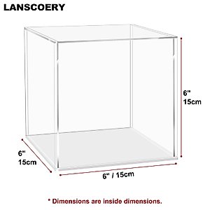 LANSCOERY Acrylic Display Case, Assemble Showcase Display Box for Collectibles, with Dustproof & Seamless Display Design, 6x6x6inch White Base