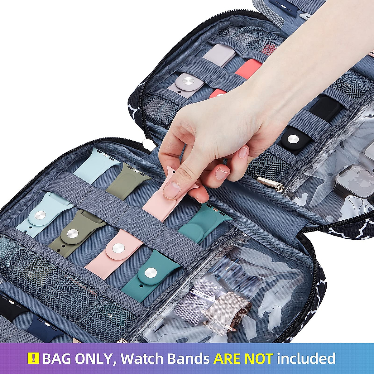 NICOGENA 32 Watch Band Case for Apple Watch Bands and Accessories, Watch Straps Organizer and Storage Holder, Bag Only, Lantern Black