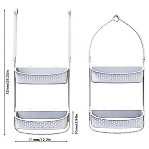 EMT ETRENDS Plastic Shower Caddy over Shower Head/Door,Hanging Shower Caddy, 2 in 1 Adjustable Shower Organizer,Rust Resistant No Drilling Anti-Swing Shelf for Bathware (4 suction cup, White)