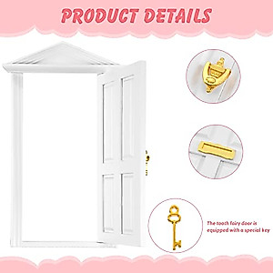 Tooth Fairy Door Kit Mini Wooden Tooth Fairy Door with Accessories Fairy Tale Education Learning Toy for Girls Dollhouse Fairy Garden Decoration DIY Craft Activities (White, Red, God, Brown)