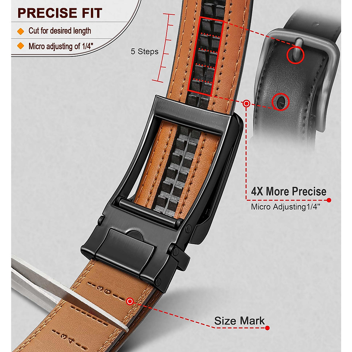 BULLIANT Men's Belt,Brand Ratchet Belt Of Genuine Leather For Gift Men Dress,Size Customized(Black,36"-42" Waist Adjustable)