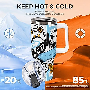 Niapessel Leak Proof Tumbler, Insulated Water Bottles with Straw, Skateboards And Graffiti Words Insulated Cup with Handle 40 Oz Stainless Steel Flask for School, Travel, Car, Sports, Work